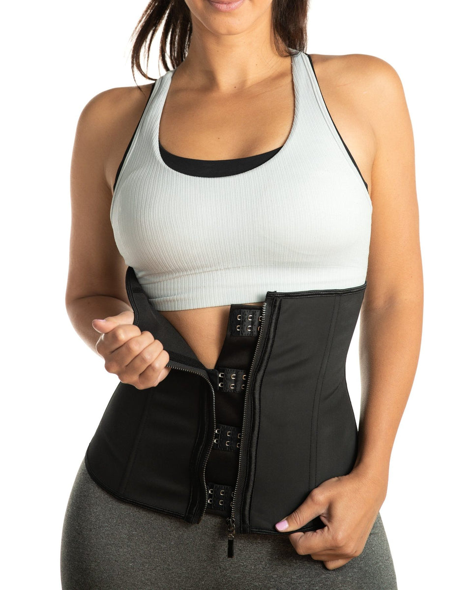 Latex Waist Trainer Zipper Clip On Fitness Belt Ab Slimming Neoprene ...